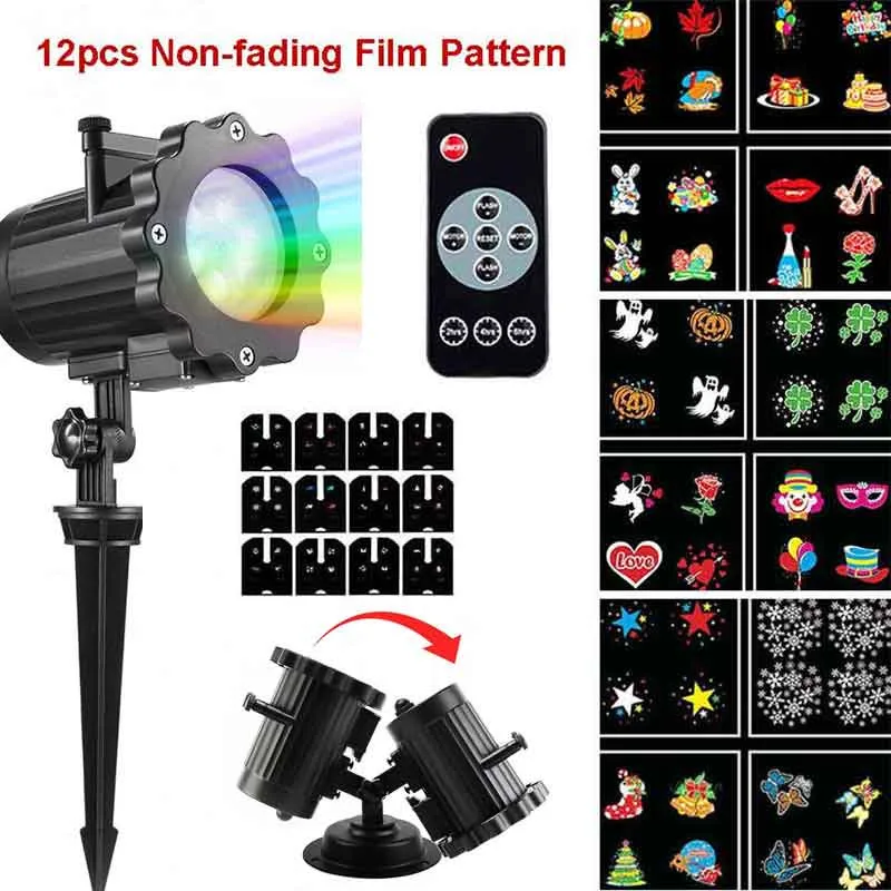 12 Film Cards Pattern Projector Christmas Lights Outdoor Laser Fairy ...
