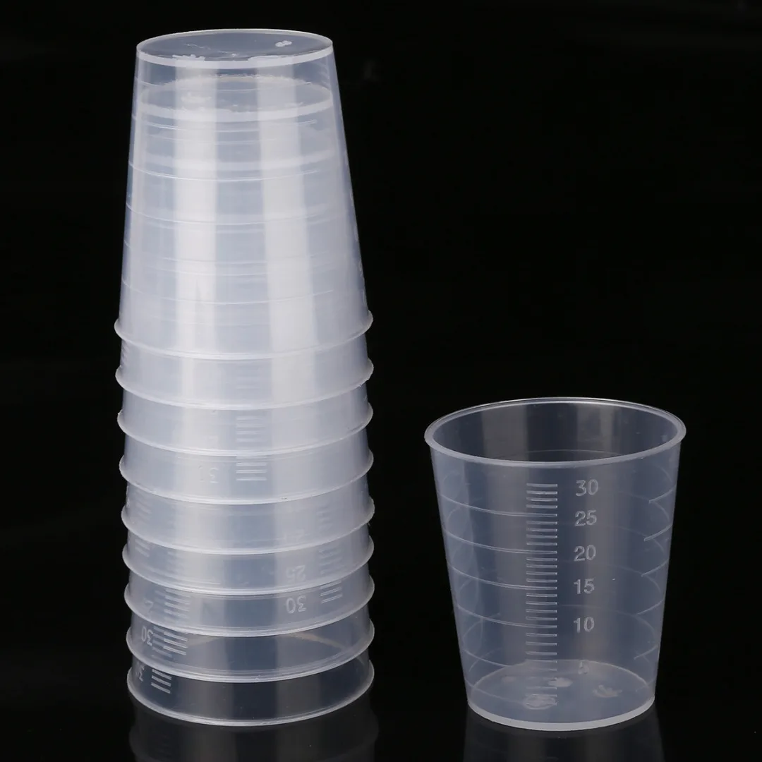 New 30ml Laboratory Measuring Cups Clear Plastic Disposable Liquid ...