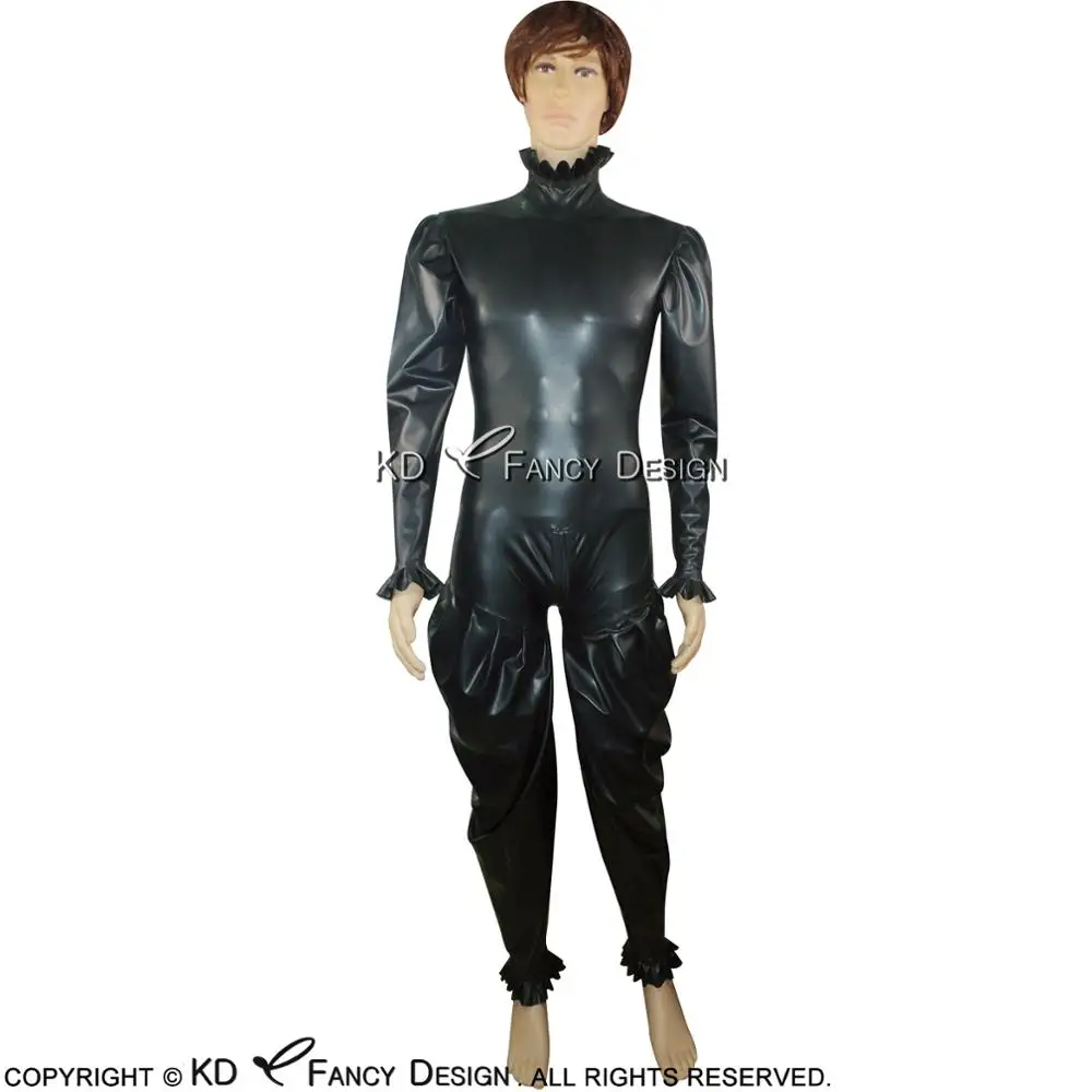 Buy Black Sexy Latex Catsuit With Ruffles Back To