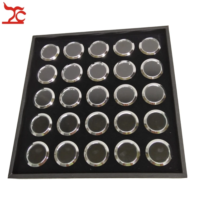Black 25 Cells Round Diamond Gemstone Tray With 25 Pcs Loose Round ...