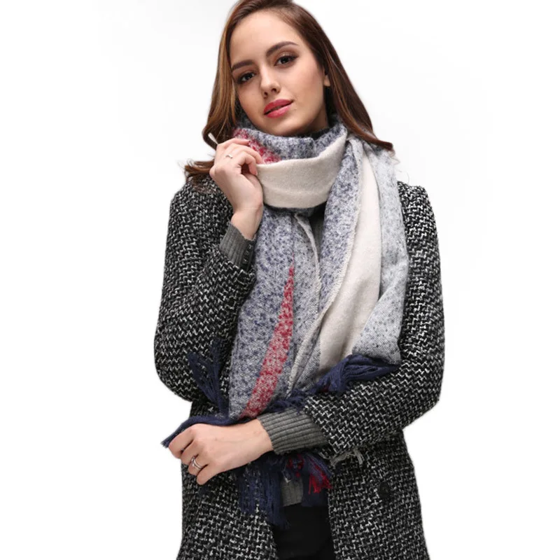 Invierno cálido Cachemira bufanda larga a cuadros de las mujeres Chunky ...