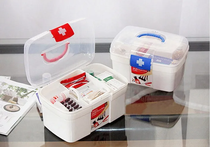 1pc Red Blue Medical Kit Home Portable Medical Boxes Drug Storage Box ...