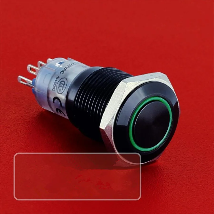 Diameter 16mm Self locking black push button switch with round ...