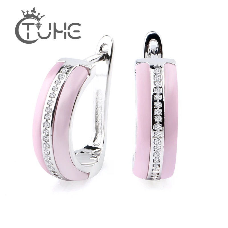 Rhinestone Stud Earrings | Pink Ceramic Earrings | Ceramic Stud ...