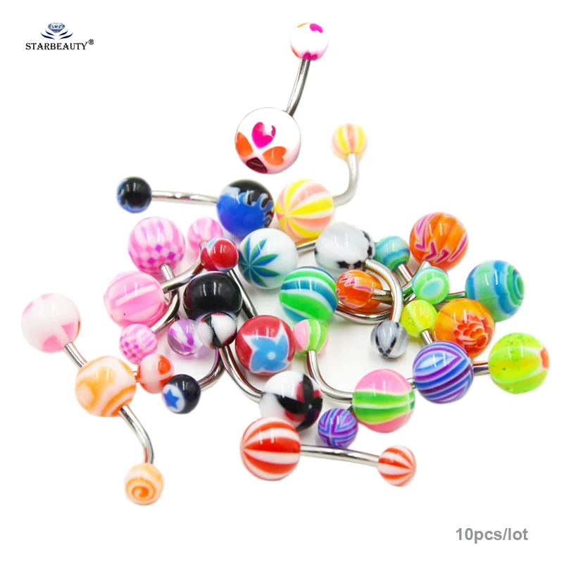 10pcs/lot Variety Of Color Acrylic Belly Ring Plastic Navel Piercing ...