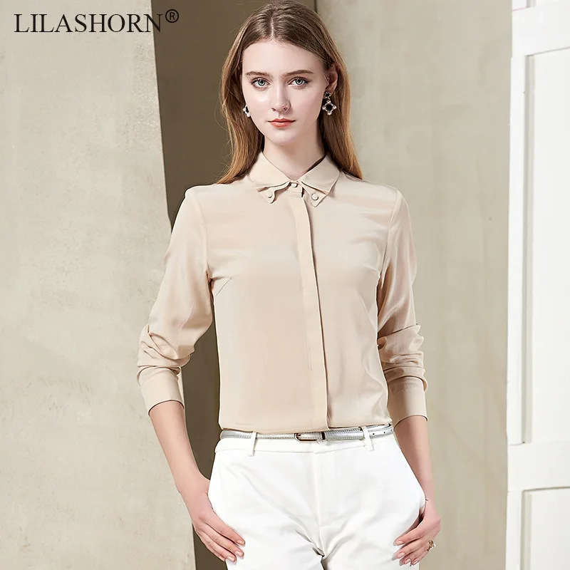 100% silk women blouse new 2018 spring brand runway office lady work ...