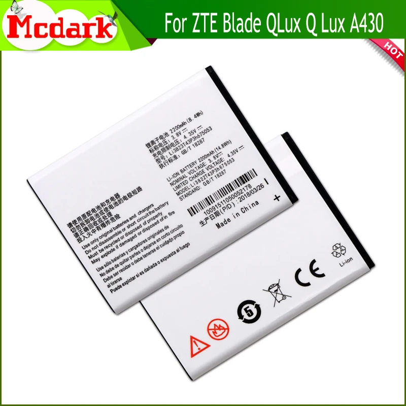 10 unids/lote LI3822T43P3h675053 batería para ZTE Blade QLux Q Lux A430 ...