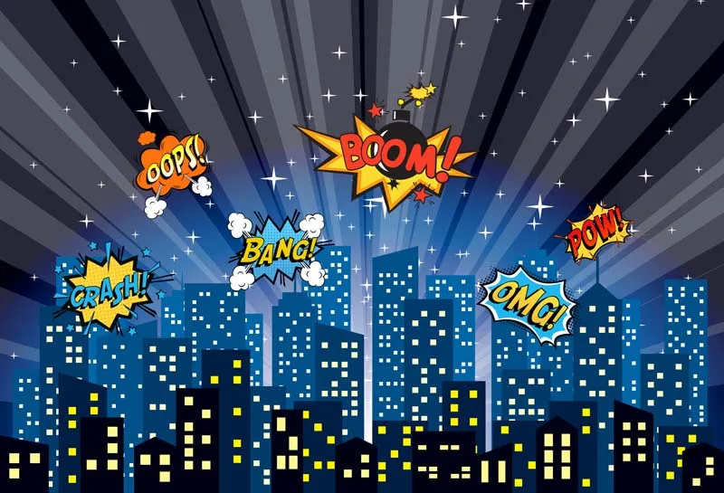 Vinyl photography backdrops Superhero Cartoon photo background Night ...