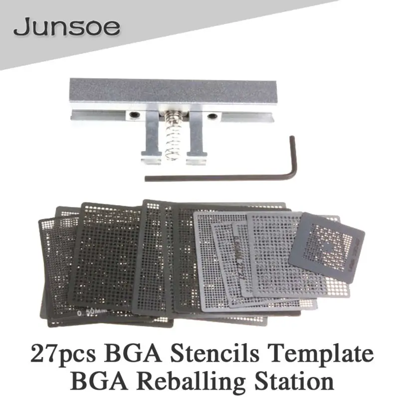 27pcs Bga Directly Heat Rework Reballing Universal Stencils Template + Bga Reballing Station Jig ...