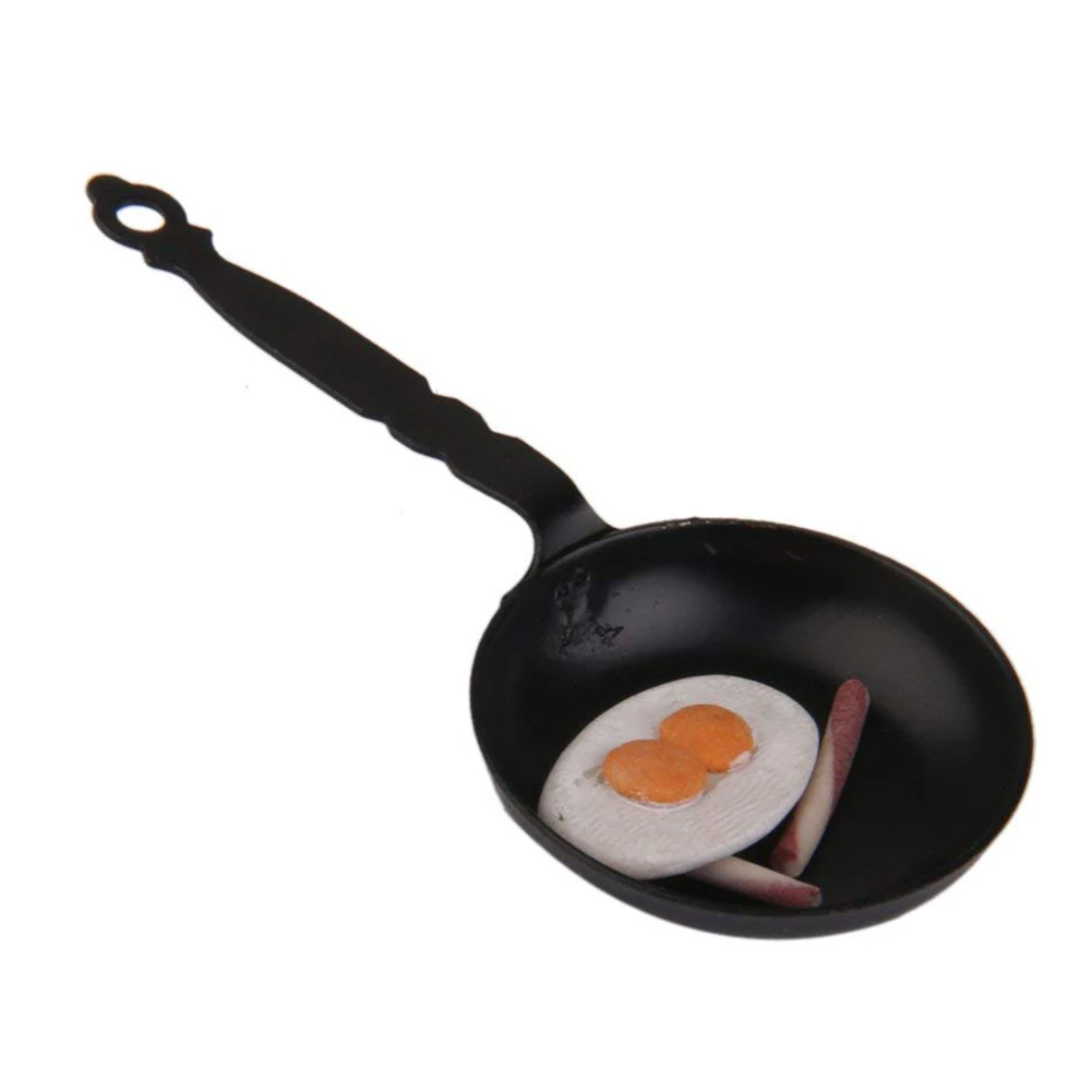 1/12 Miniature Iron Frying Pan Wok Cooking Bacon Eggs Dollhouse Kitchen ...