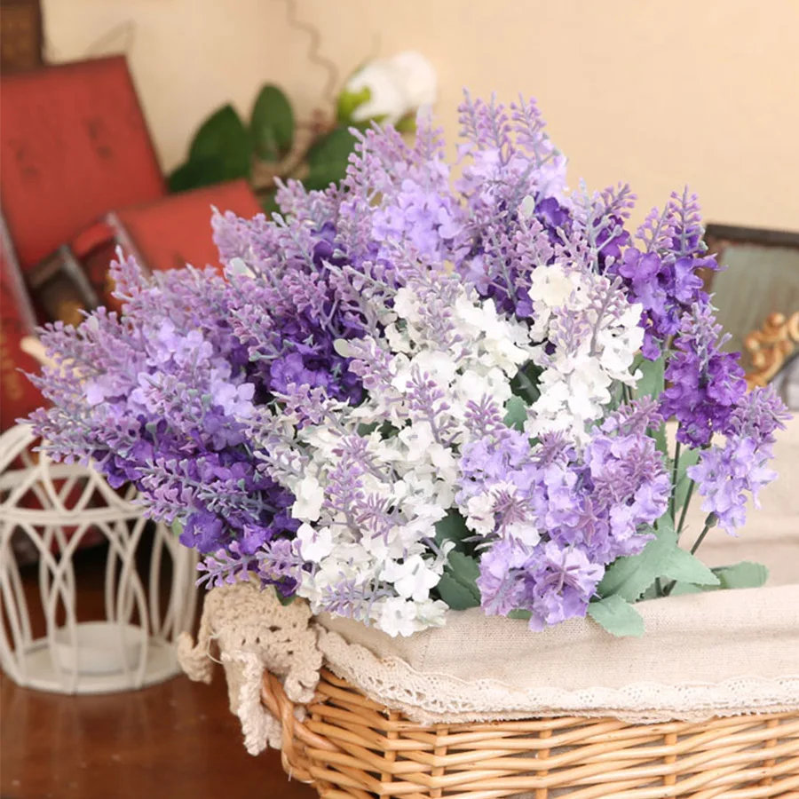 10 Flores Artificiais De Seda De Lavanda, Flor Falsa De Plástico Roxo ...