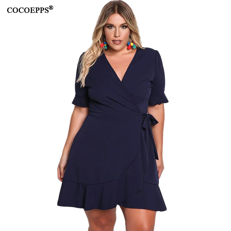 Women Dark Blue Ruffled Xxl Fashion Autumn Mini Sexy Pleated Dresses