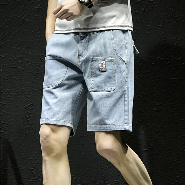 Men's Light Blue Denim Shorts Straight Short Jeans Summer New Fashion ...