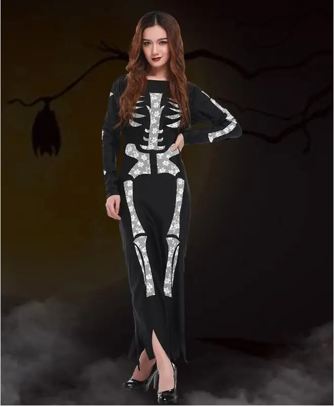 Plus Size Adult Women Skull Skeleton Costume Devil Witch Cosplay ...