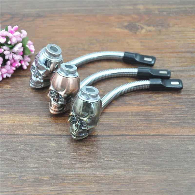 1X Metal Skull Spring Smoking Pipe Smoke Item Skull Style Mini Pipe ...