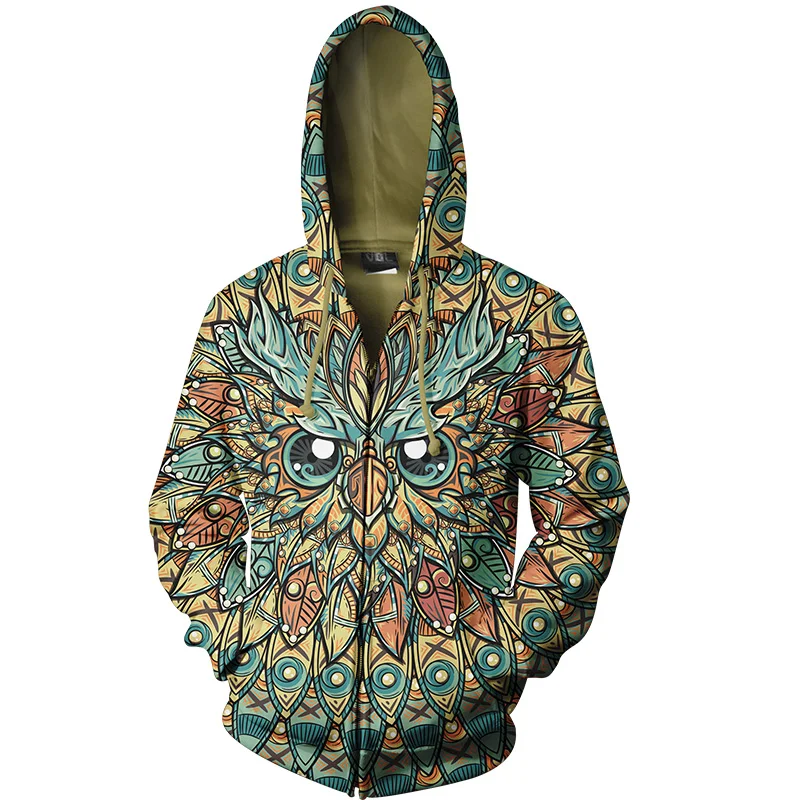 Cloudstyle Men 2021 3D Zip Up Hoodies Animal Owl 3D Full Print Hoody ...