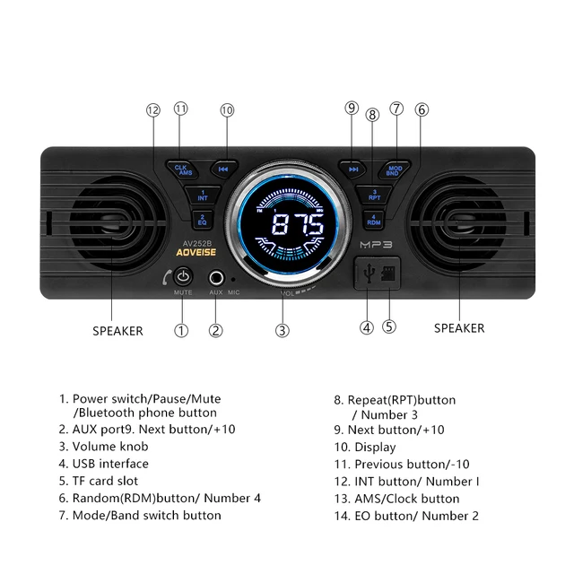 Hikity car radio AV252B 12V Bluetooth 2.1 EDR Vehicle Electronics MP3 Audio Player Car Stereo FM Radio with USB TF Card Port