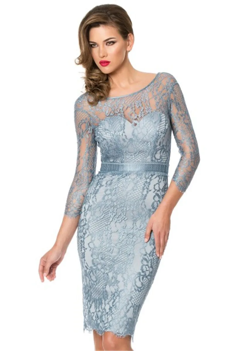 2015 Popular Three Quarter Sleeves Lace Cocktail Dresses Sheath