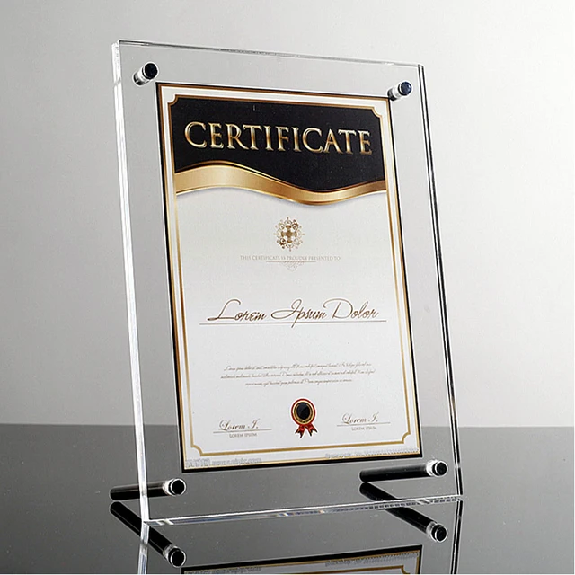 Free Standing L frames Screw Clear Acrylic Certificate Holders with 3mm ...