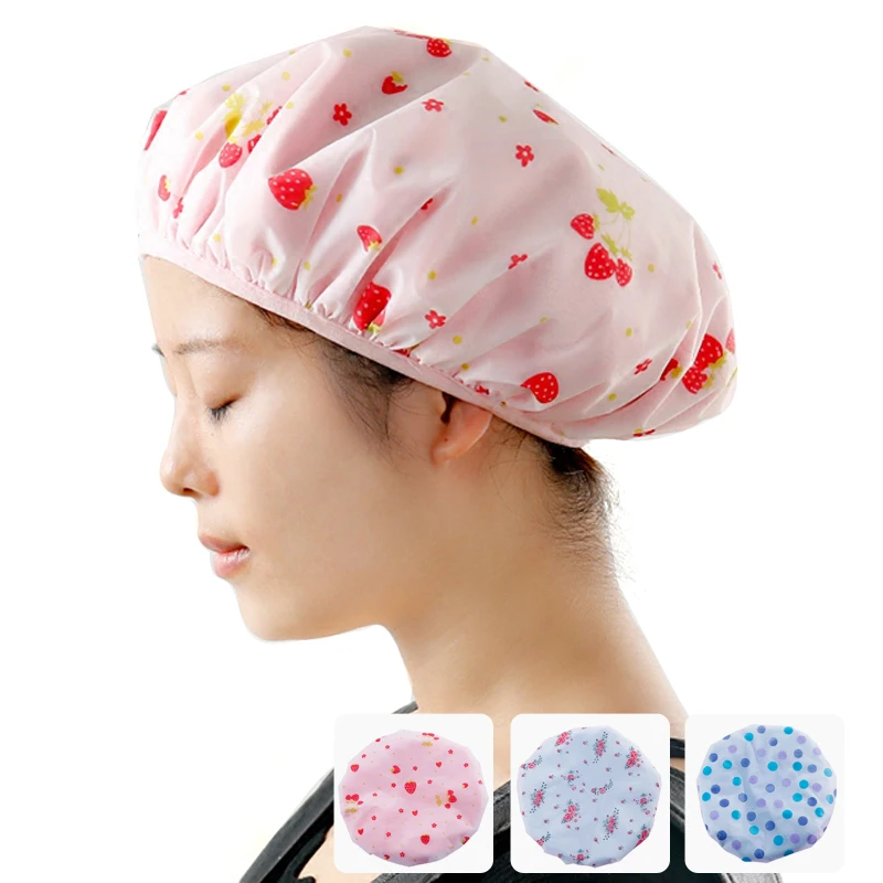 New Women Waterproof Shower Cap Elastic Shower Caps Double Hat Hair ...