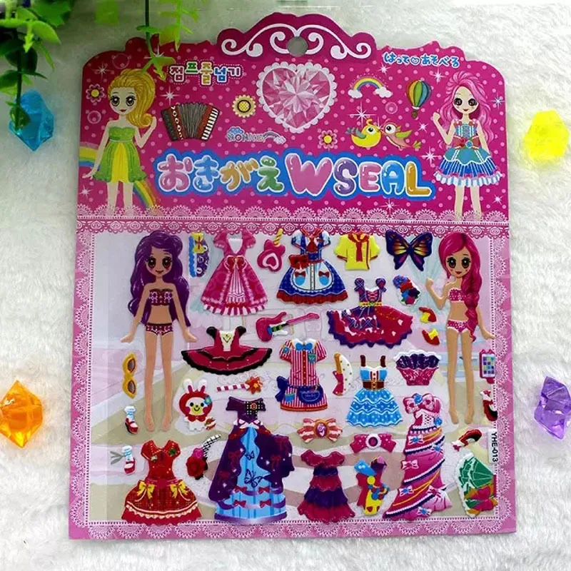 Cute DIY Kids Stickers Girls 3D Bubble Stickers Princess Sticker Toys ...