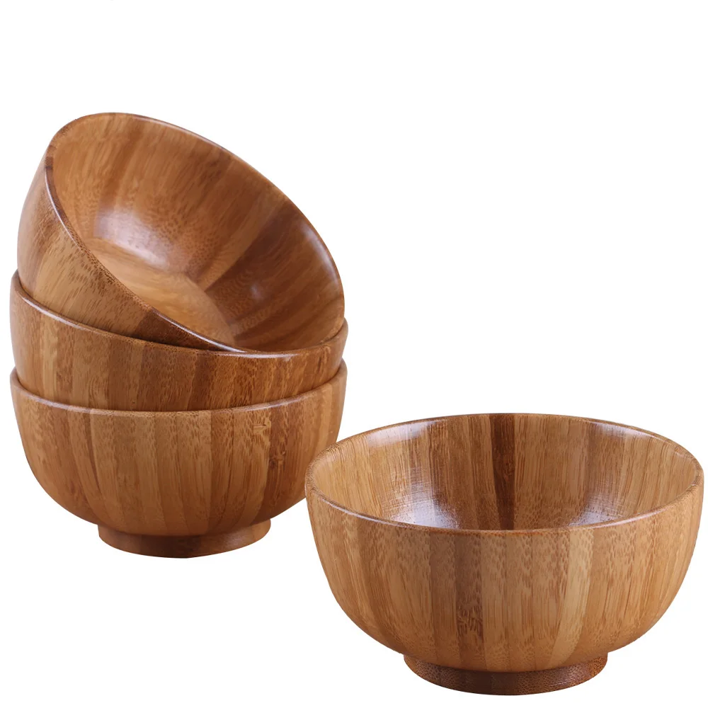Creative wooden bowls kids tableware Baby dishes salad ramen rice for ...