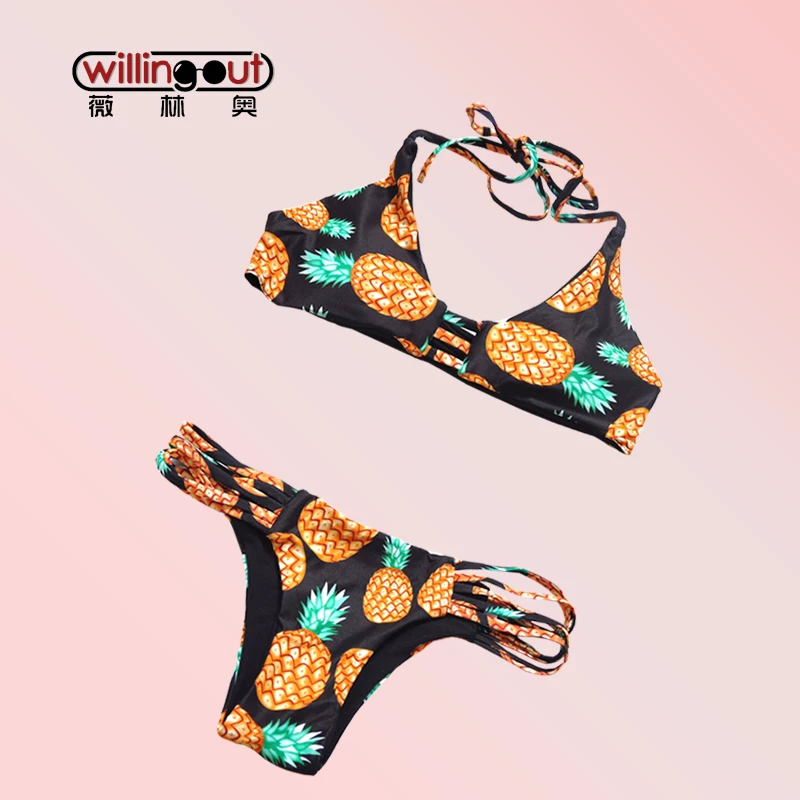 Free Shipping Bikini Set Pineapple Design Laddy Swimsuit Brazilian
