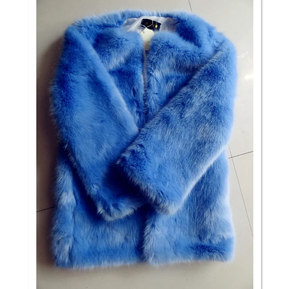Aliexpress.com : Buy ladies solid blue long sleeve faux fur jacket coat ...