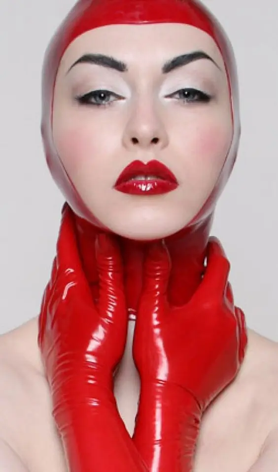 Sexy Red Latex Hoods Open Face Custom Tailor Hand Made With Back Zipper