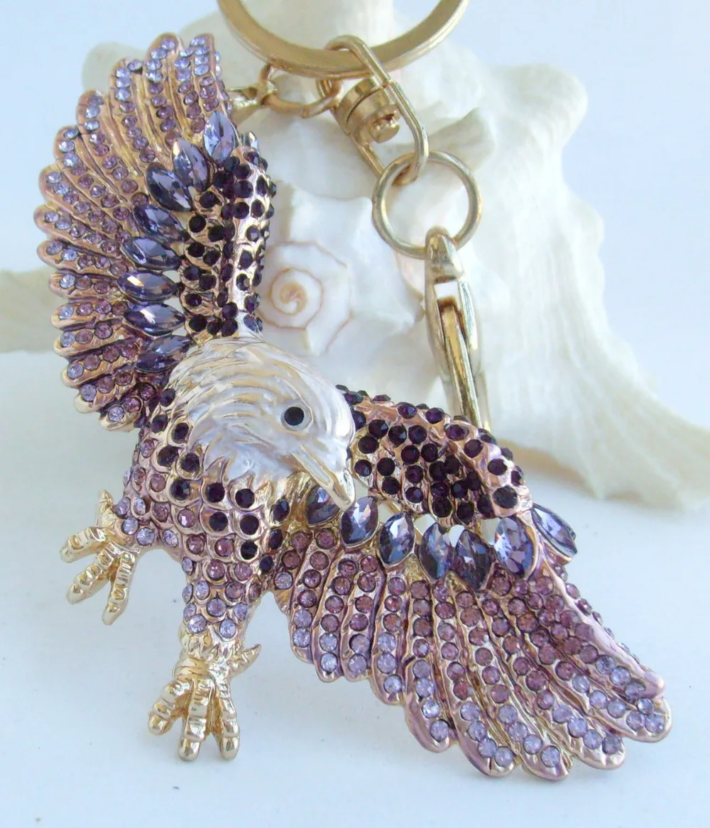 Unique Bird Animal Eagle Keychain Pendant Purple Rhinestone Crystal ...