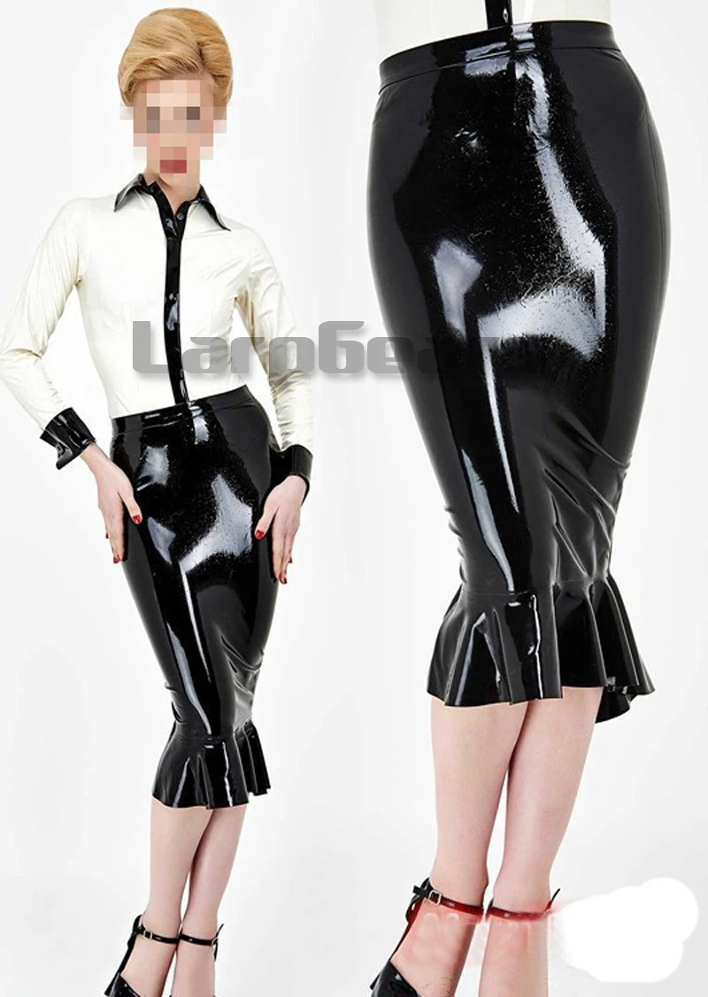 Handmade Sexy Womens Black Latex Dress Rubber Mermaid Dress Tops