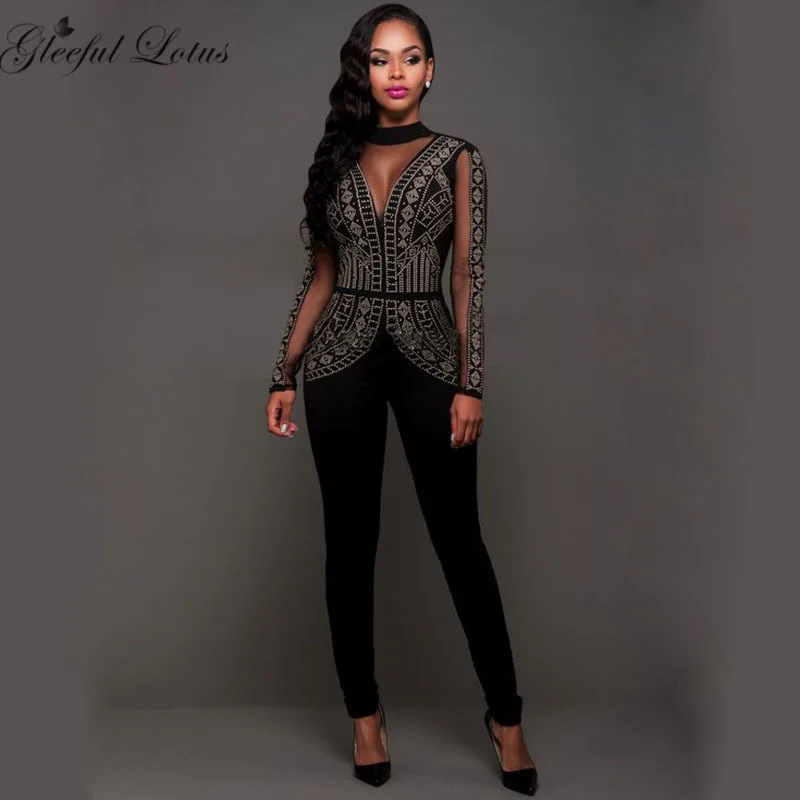 Sexy Bodycon Jumpsuit Clubwear Long Sleeve Long Pants Romper Summer