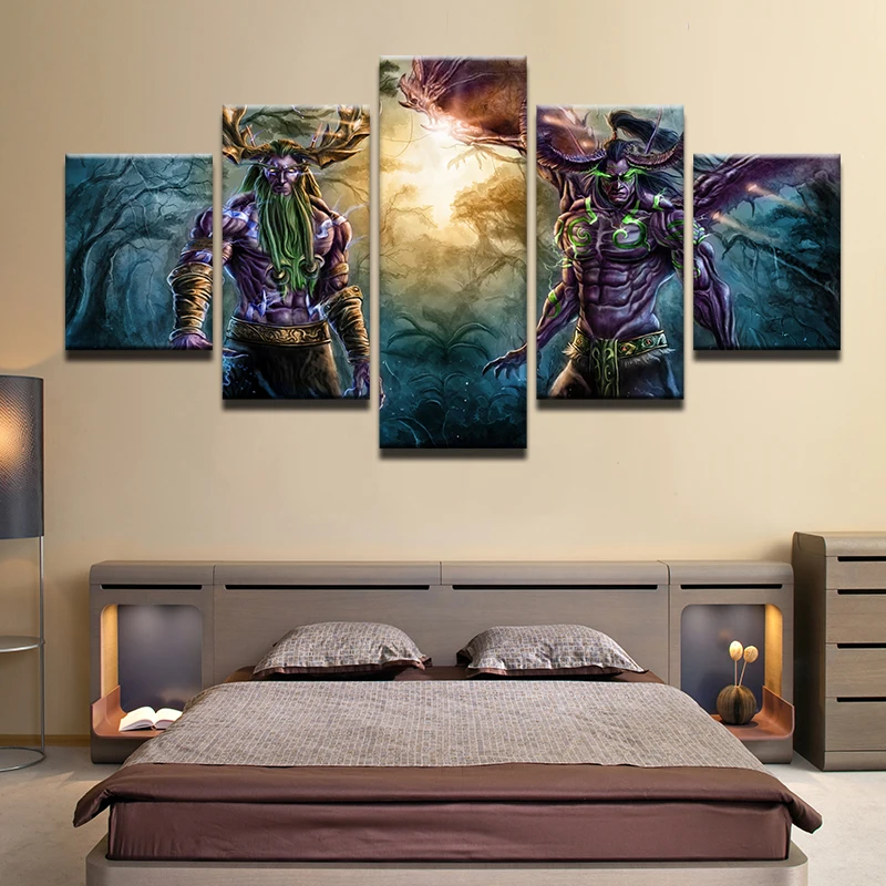 5 Panel World Of Warcraft Game Poster Wall Art Picture Home Decoration Living Room Canvas Print