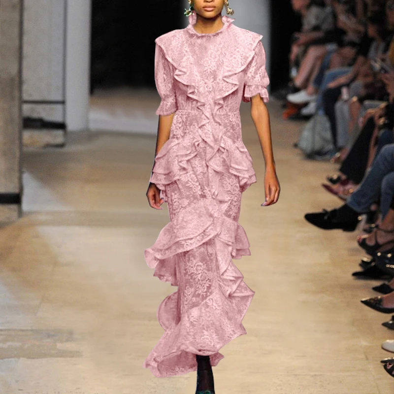 MODA NOVA Designer Runway Dress 2018 Women Ruffles Hollow Out Lace ...