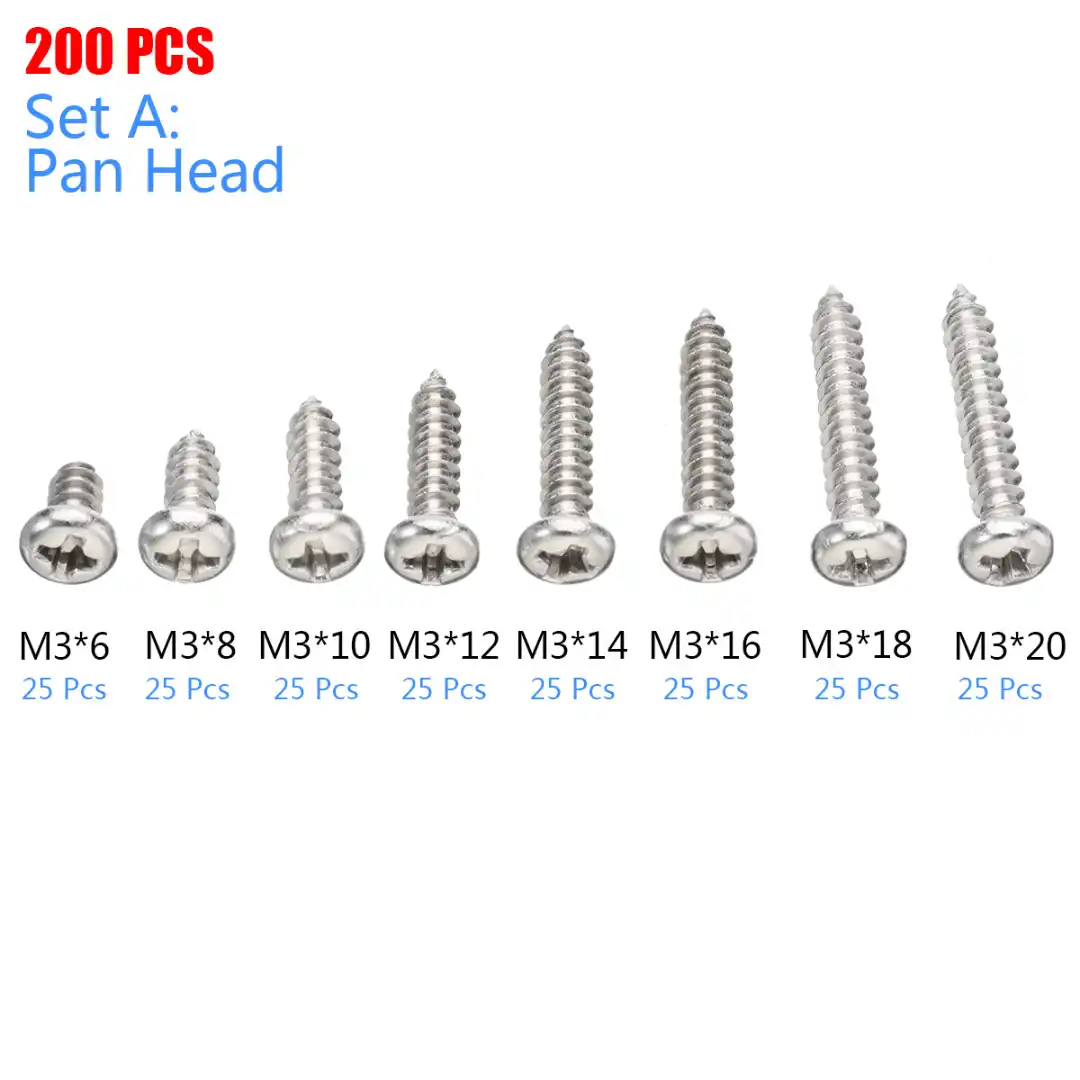 200pcs New M3 Self Tapping Screws Stainless Steel Pan Flat Head Self 200pcs New M3 Self Tapping Screws Stainless Steel Pan Flat Head Self