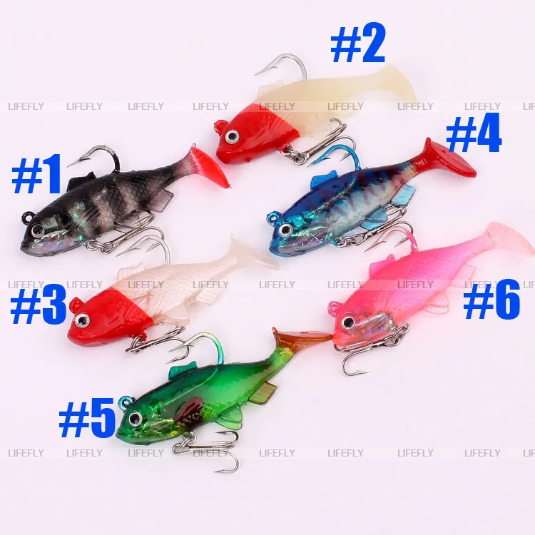 6 Assorted Shads, 6 Colors, Weighted Soft Baits, 6mm, 8g, Bass Perch ...
