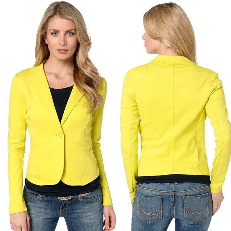 Women Slim Casual Business Blazer Jackets Suit One Button Slim Yellow ...