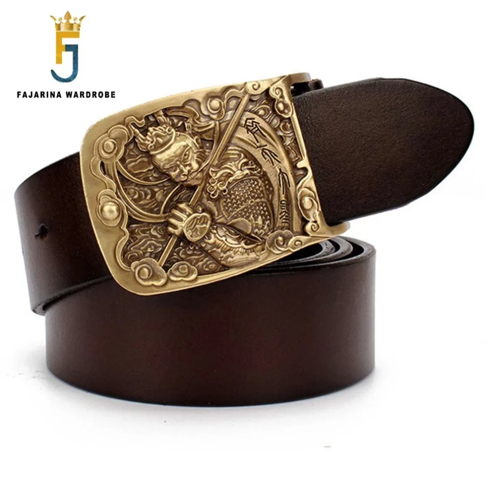 FAJARINA Top Quality Cowhide Belt Hero Monkey Pattern Brass Slide ...