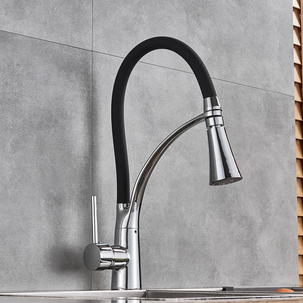 Black LED Kitchen Sink Faucet Swivel Pull Down Kitchen Faucet Sink Tap ...