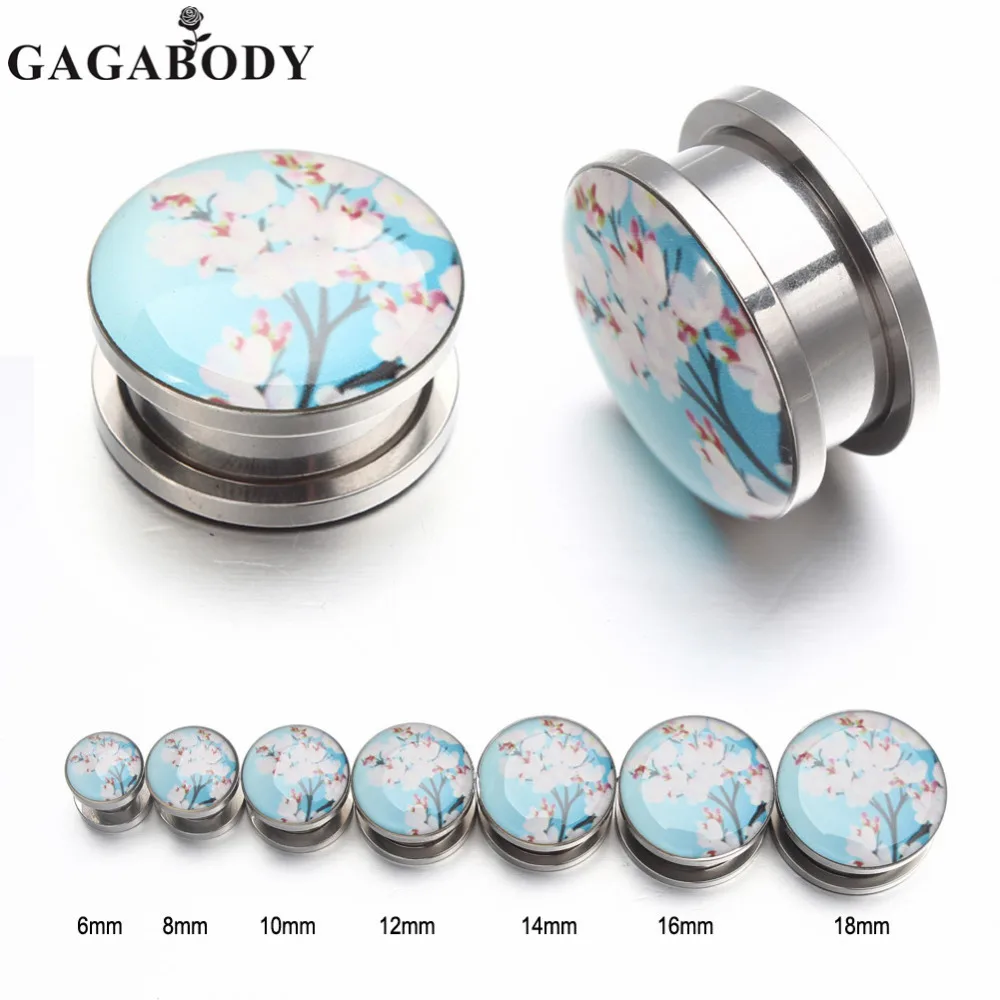 GAGA 8G ~ 18mm Hot Punk Flowers Gauge Stainless Steel Ear Tunnel Plug ...