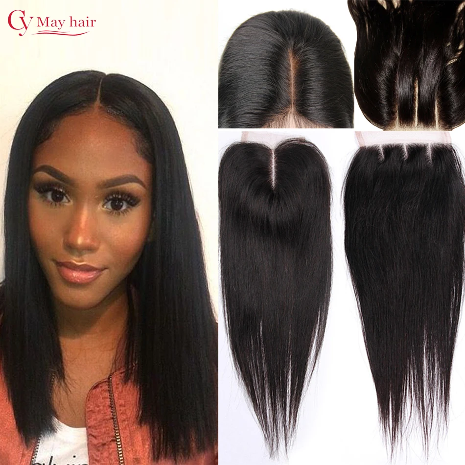 Brazilian Straight Closure Bleached Knots Straight 3 Way Part Middle ...