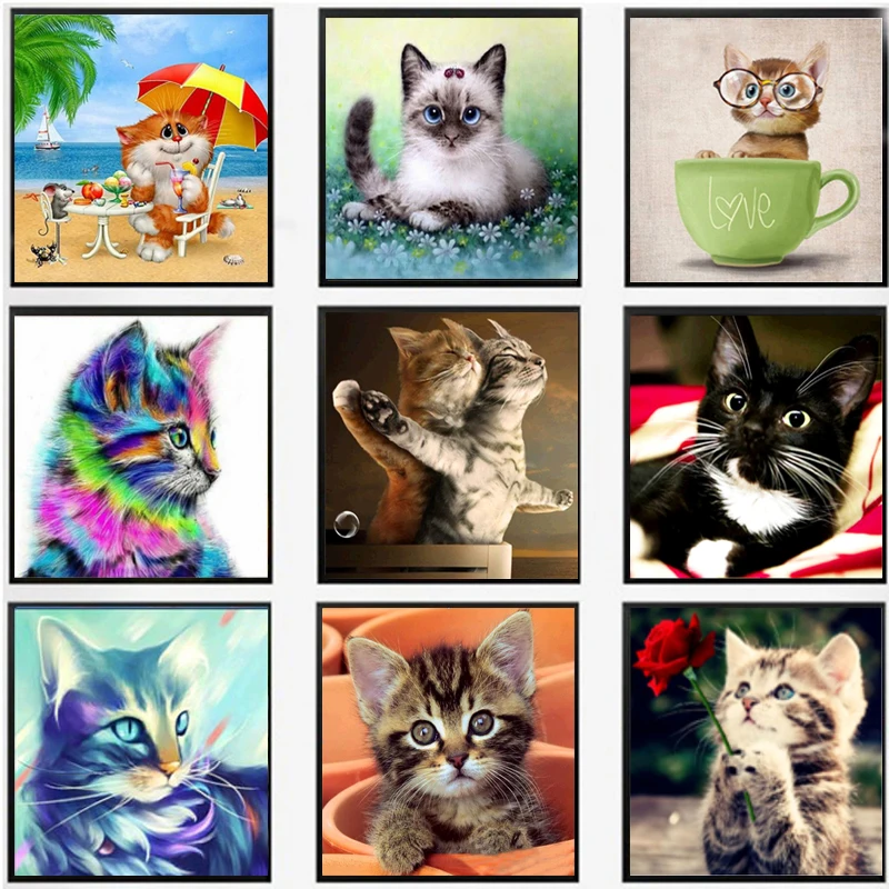 % DIY 5D Diamond Mosaic Cartoon Cats Handmade Diamond Painting Cross ...