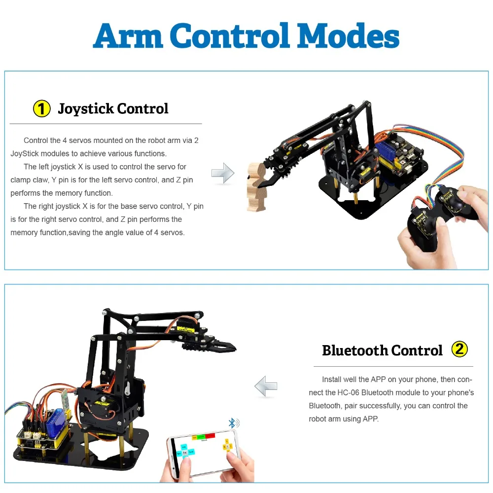 Keyestudio 4DOF Acrylic Toys Robot Mechanical Arm Claw Kit for Arduino ...