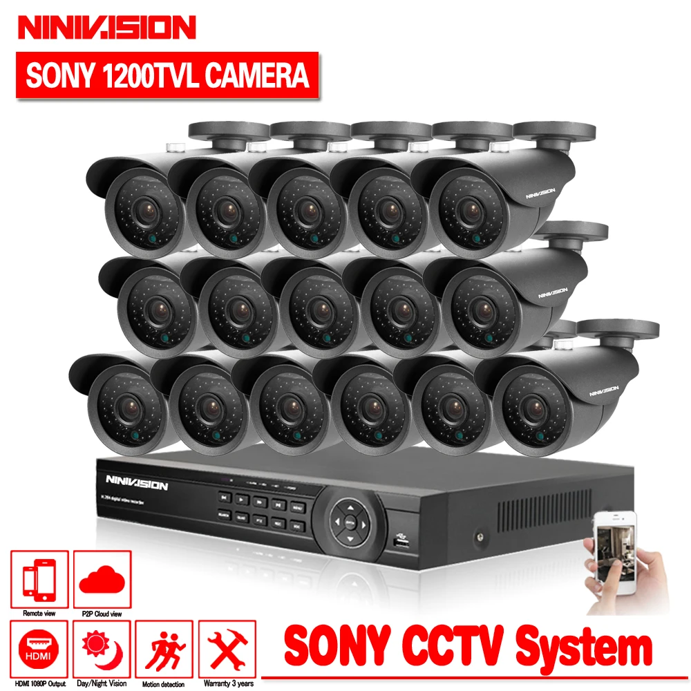 home 16ch AHD DVR with SONY 1200TVL Indoor outdoor security camera cctv ...