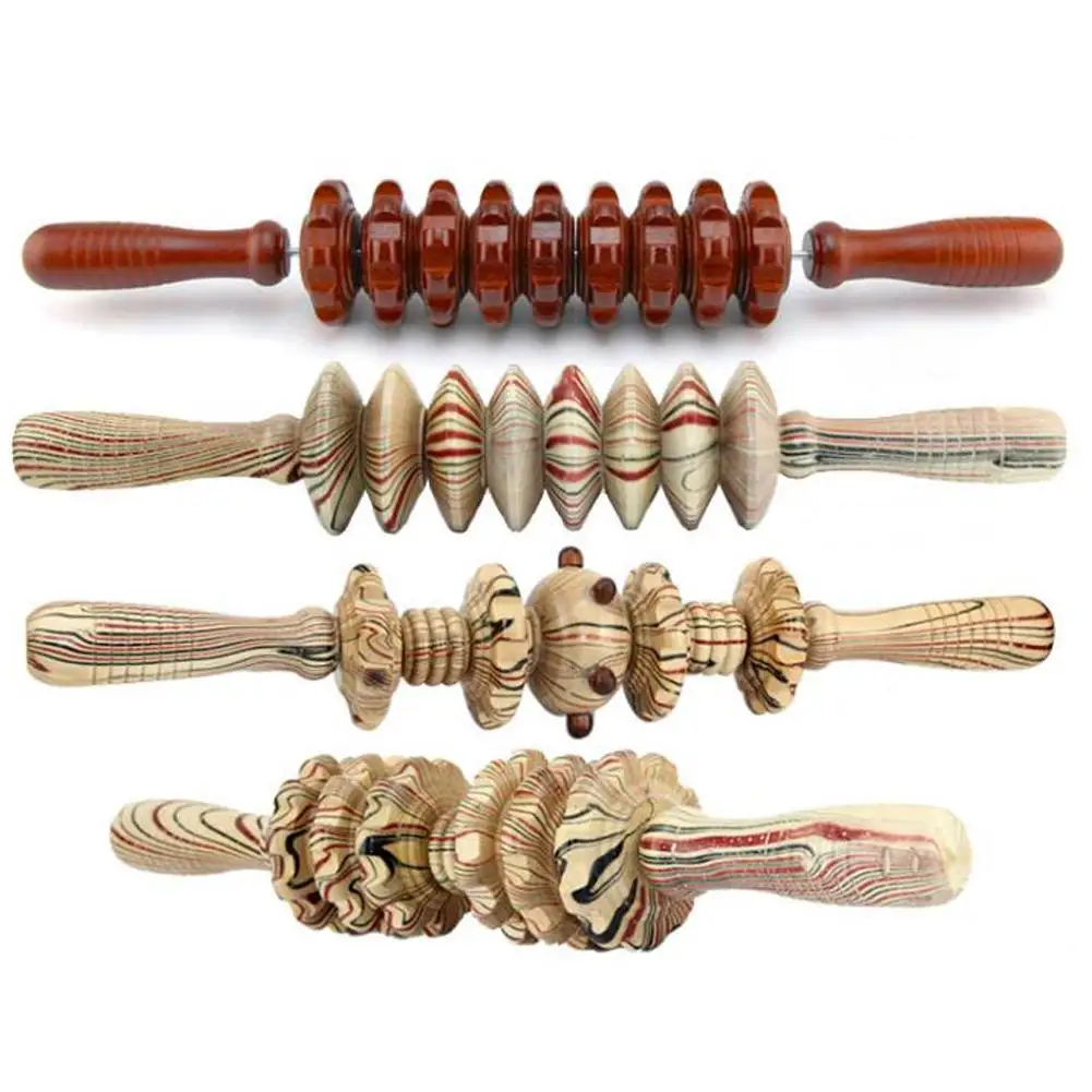 Wooden Nine Whee Muscle Roller Anti Cellulite Massager Anti Cellulite Trigger Point Stick Body
