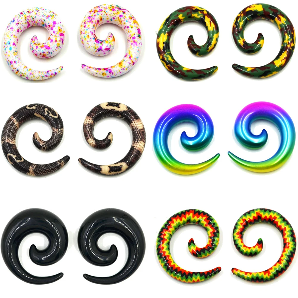 1Pair Acrylic Fashion Pattern Printing Ear Spiral Taper Jewelry Body ...
