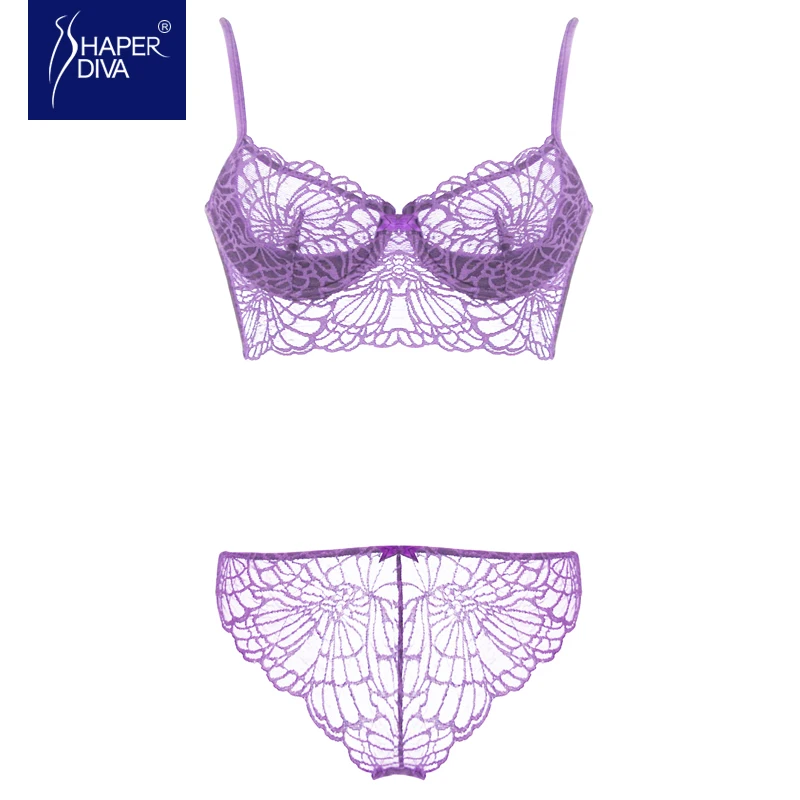 Burvogue Women Lace Lingerie Bra Sets And Panties Summer Unlined Bra Sets Sexy Style Push Up Bra