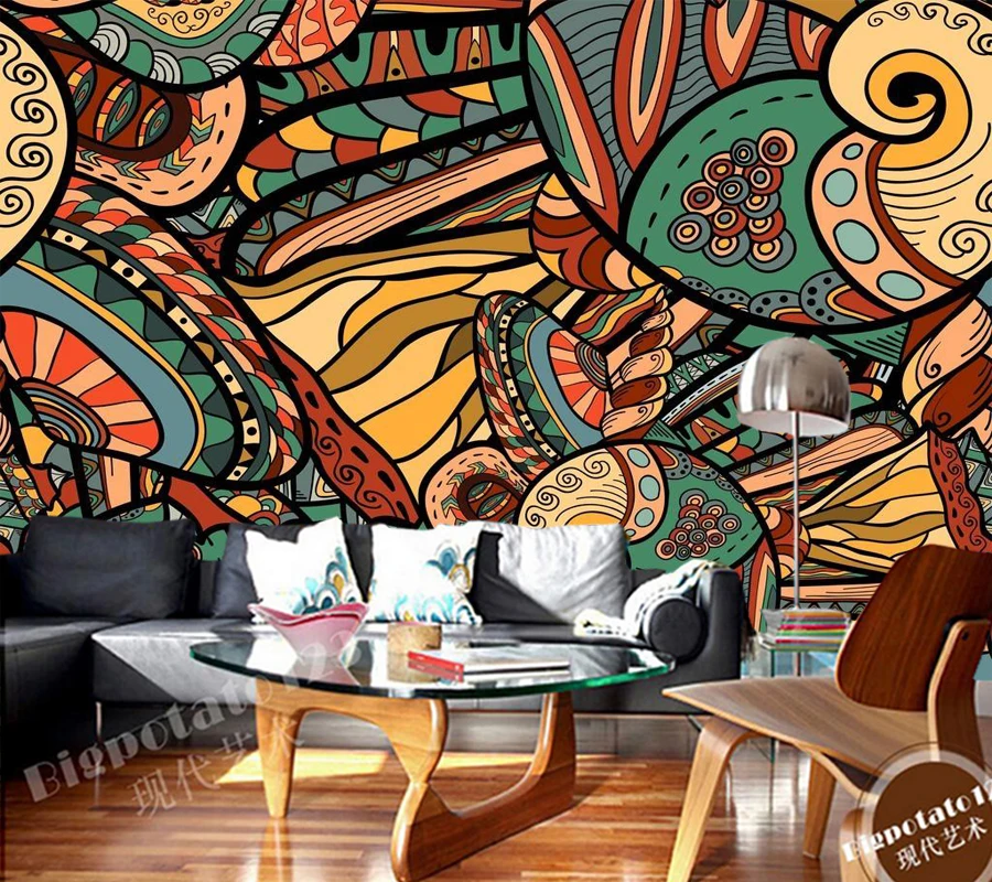 Custom-3D-wallpaper-abstract-marine-ethnic-pattern-mural-used-for ...