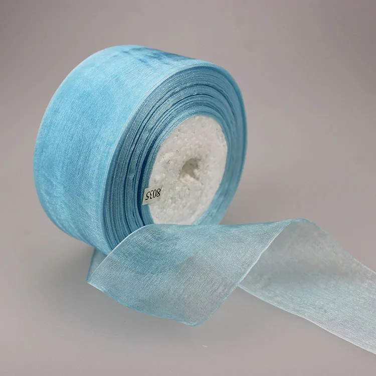 50 yards/lot 2inches 50mm Organza ribbon 1093# Light Blue wholesale ...