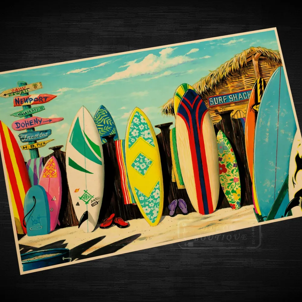 Surf Board Winkel Vintage Reizen Surf Beach Poster Retro Canvas ...